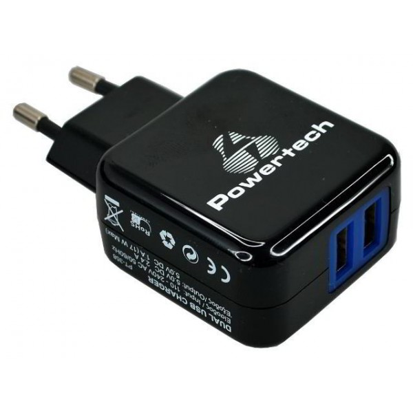 POWERTECH PT-358 POWER CHARGER AC 2 Χ USB DUAL 5V 3.4A ΤΡΟΦΟΔΟΤΙΚΟ ...