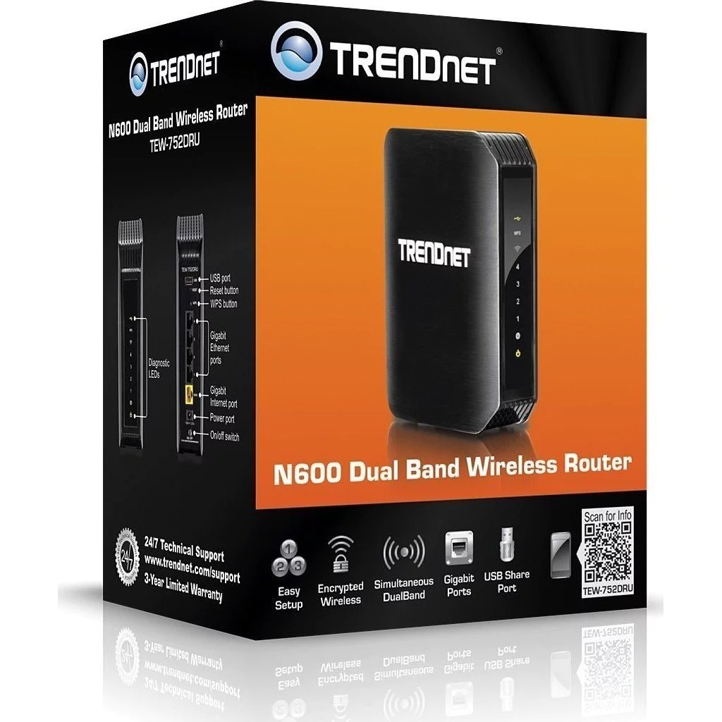 TRENDNET TEW-752DRU N600 WIRELESS DUAL BAND ROUTER WiFi 2.4Ghz & 5Ghz ...