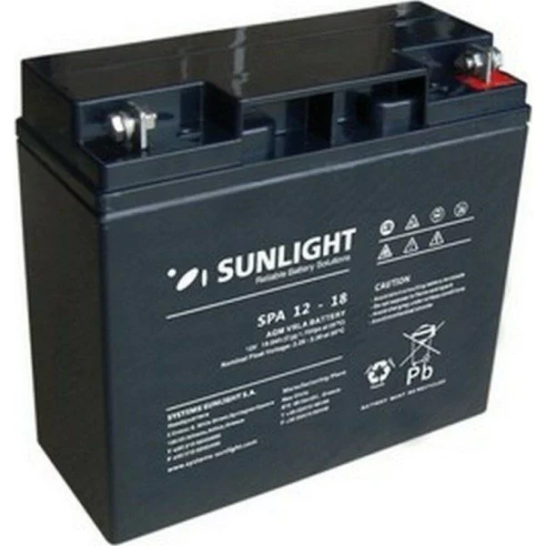 Sunlight 12V 18Ah Lead Battery Acid Μπαταρία Μολύβδου Επαναφορτιζόμενη
