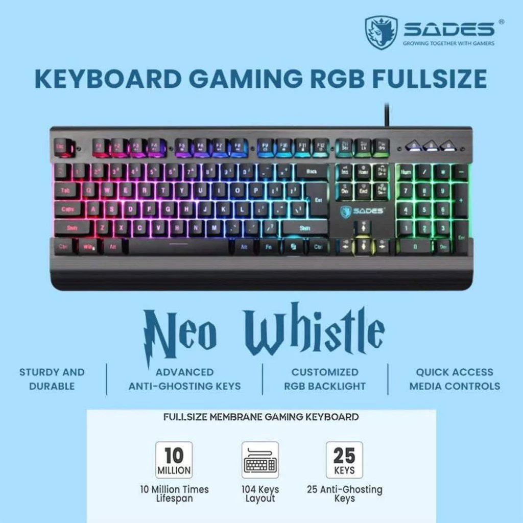 Sades Multimedia Gaming Keyboard Neo Whistle RGB USB-Black-US ...