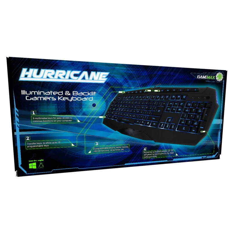 GAMEMAX HURRICANE MULTIMEDIA WIRED EXTREME GAMING KEYBOARD ILLUMINATED ...